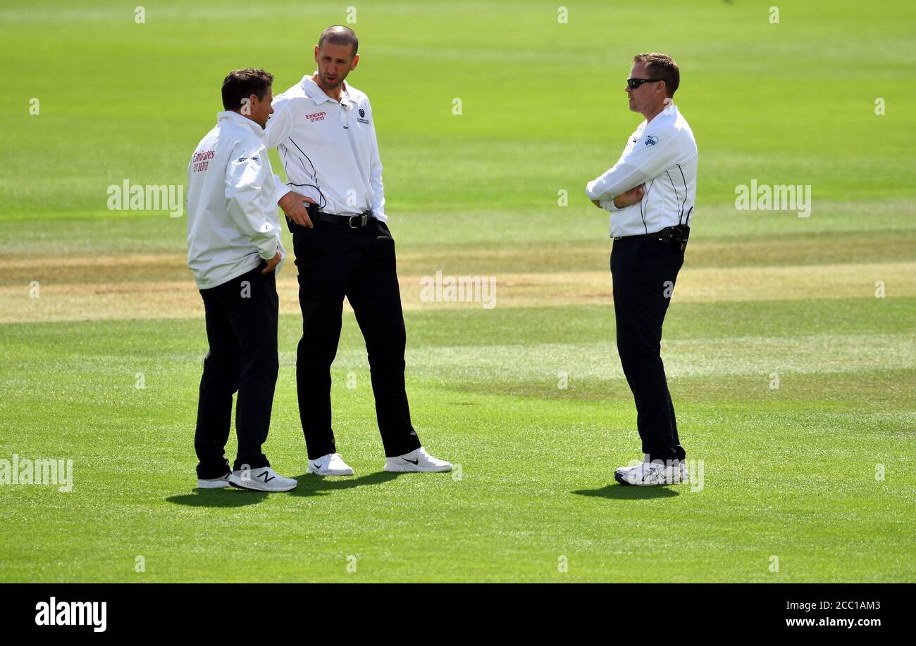 Umpires Richard Kettleborough, Michael Gough and Martin Saggers (left ...