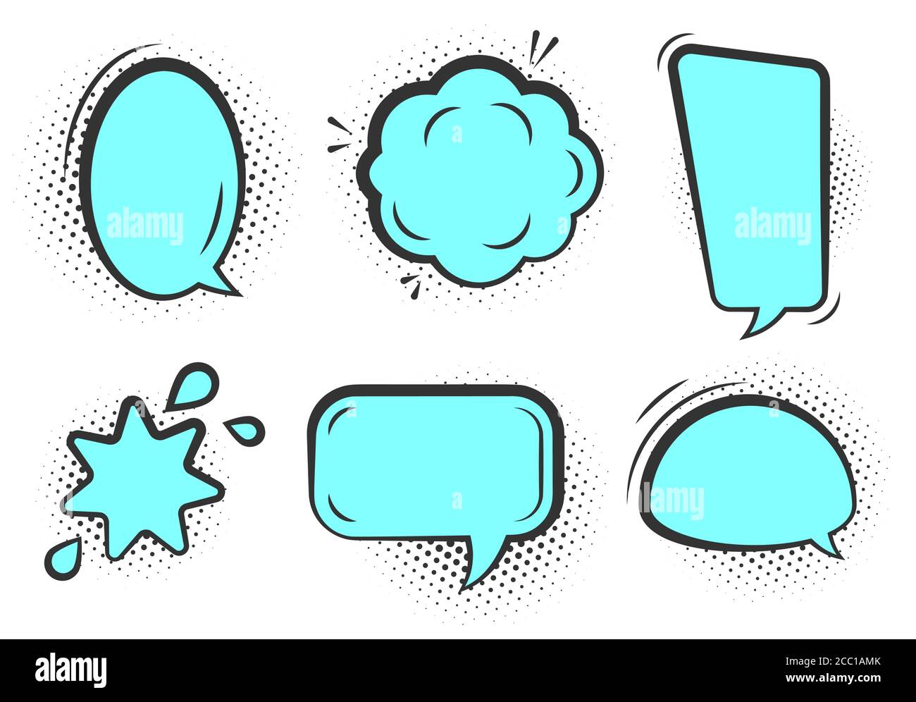 Comic speech bubble set. Cartoon empty text clouds with halftone dot ...