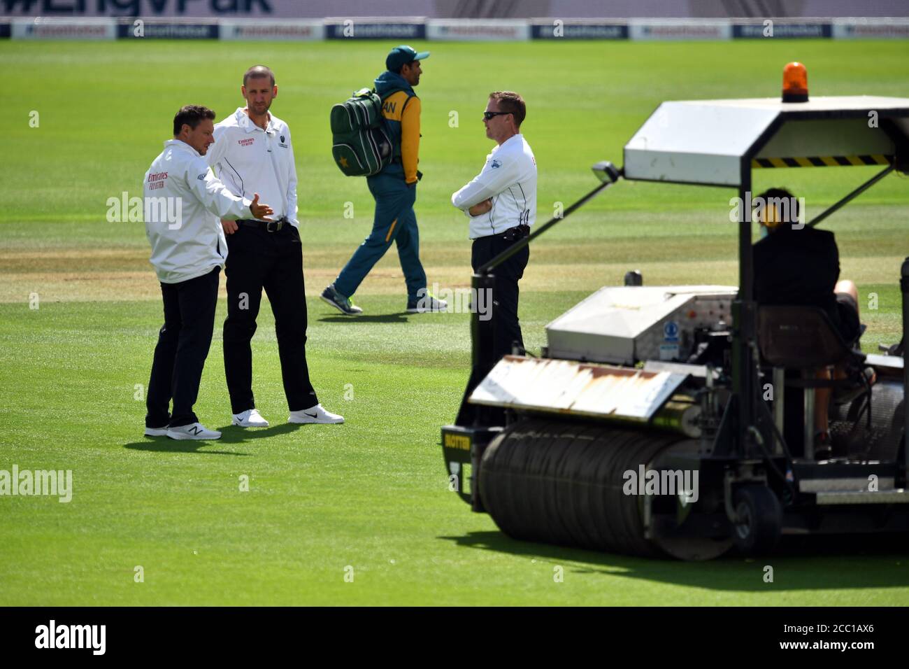 Umpires Richard Kettleborough, Michael Gough and Martin Saggers (left ...