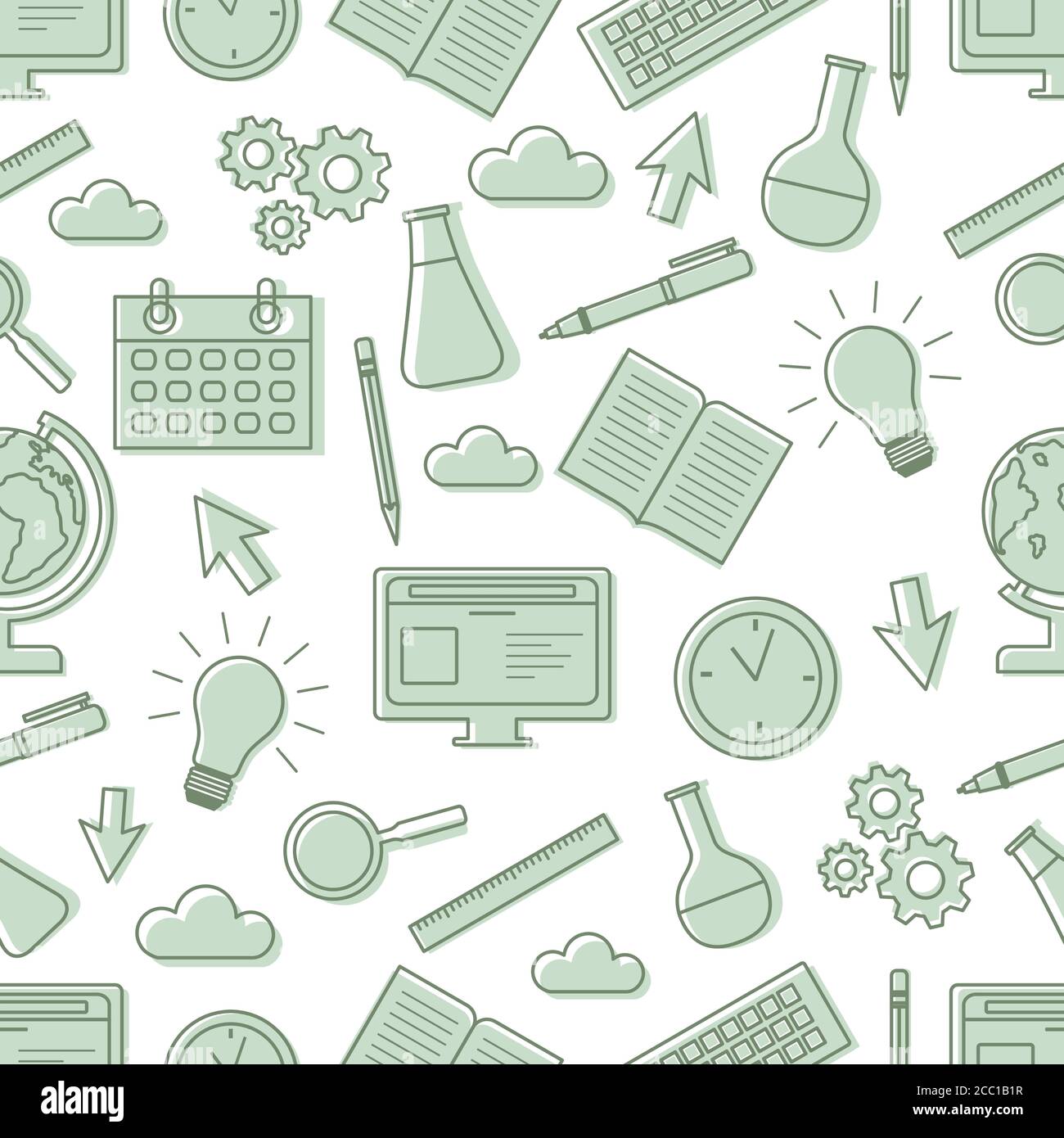 Vector education seamless pattern Illustration flasks, computer, book ...