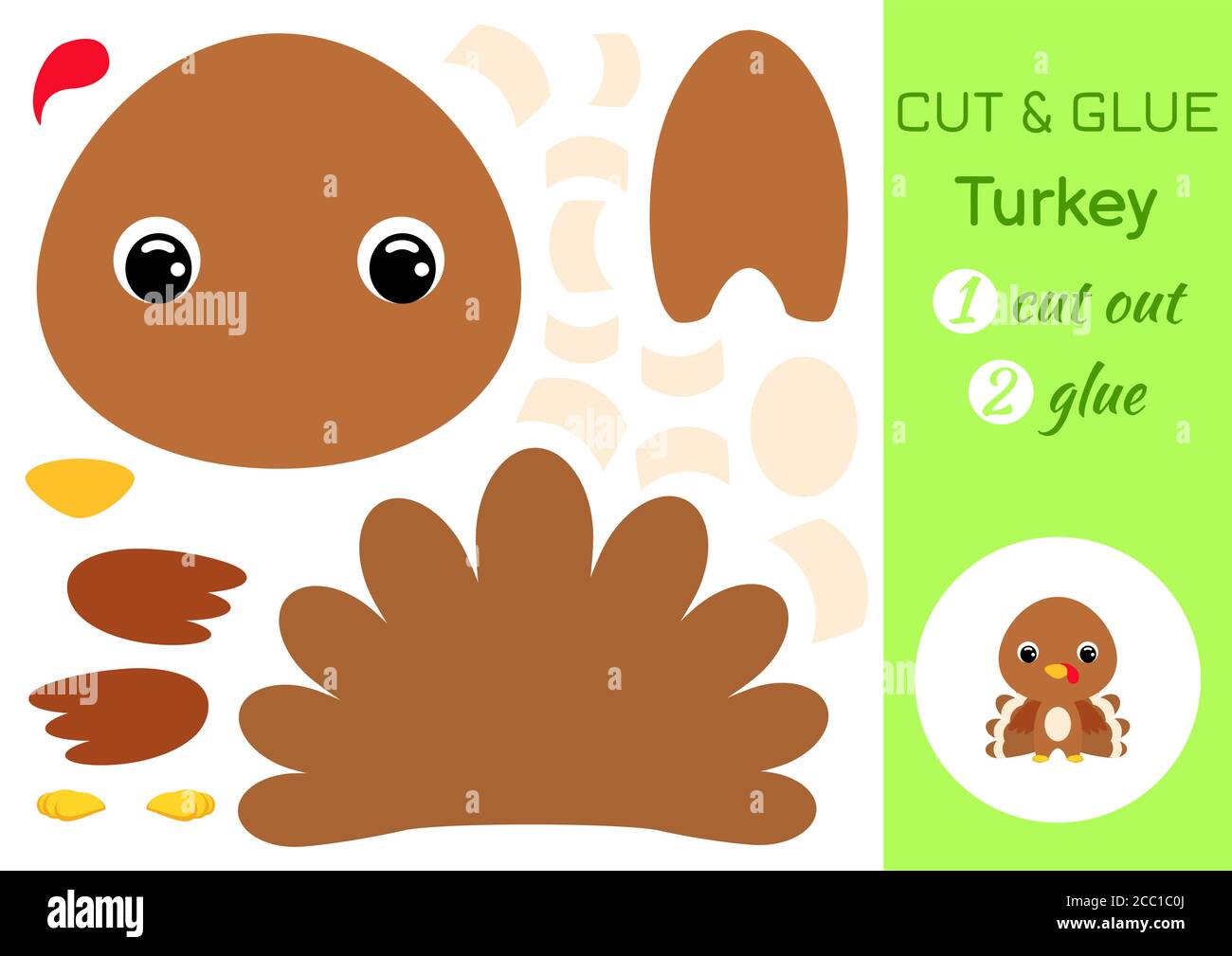 Cut and glue baby turkey. Education developing worksheet. Color paper ...
