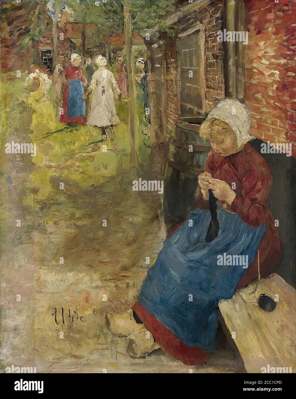 Uhde Fritz Von - Knitting Girl - German School - 19th Century Stock ...