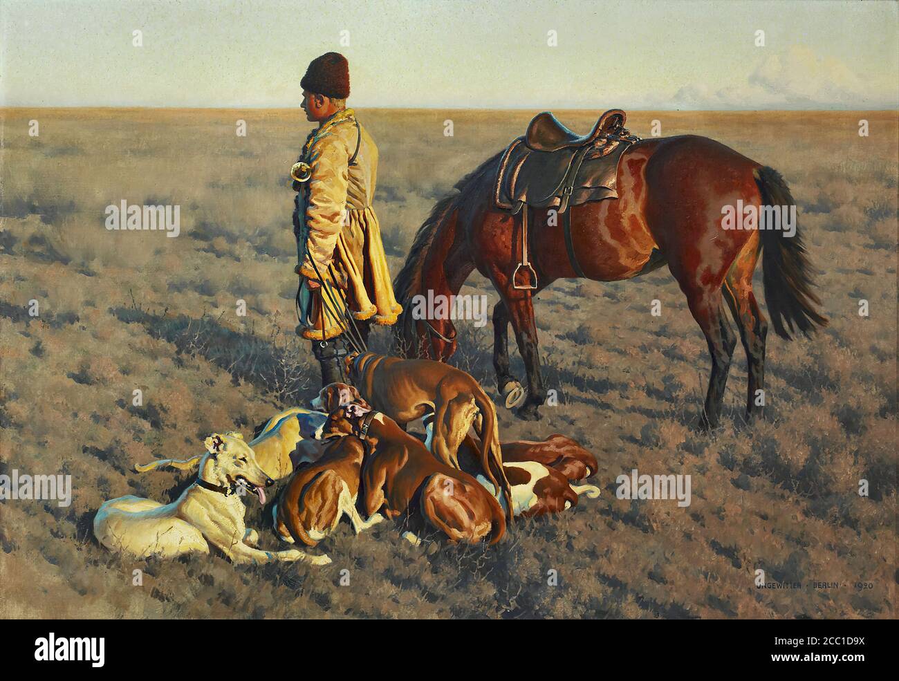 Ungewitter Hugo - a Cossack and Hunting Dogs 2 - German School - 19th ...