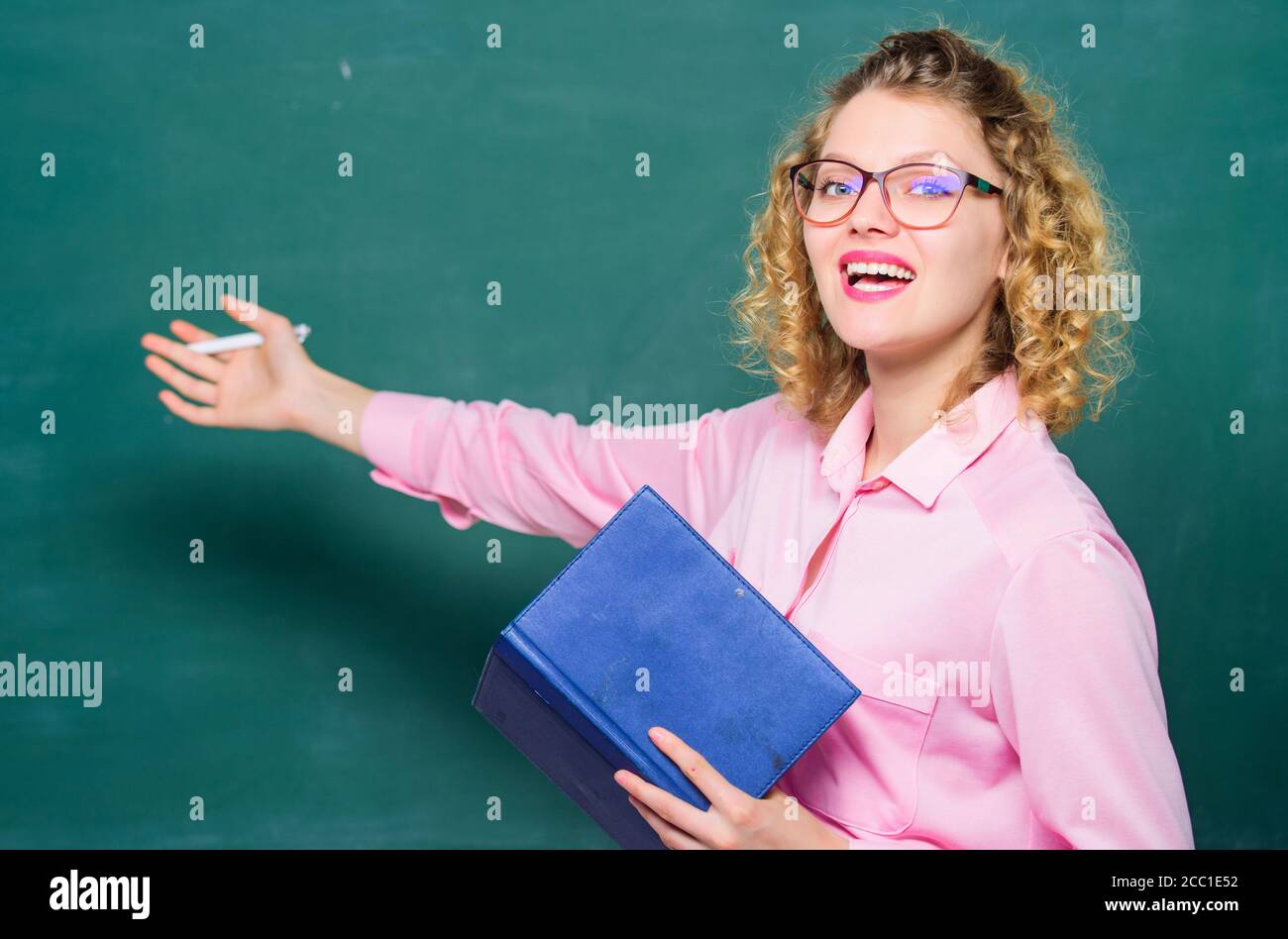 Pedagogue hold book and explaining information. Education concept ...