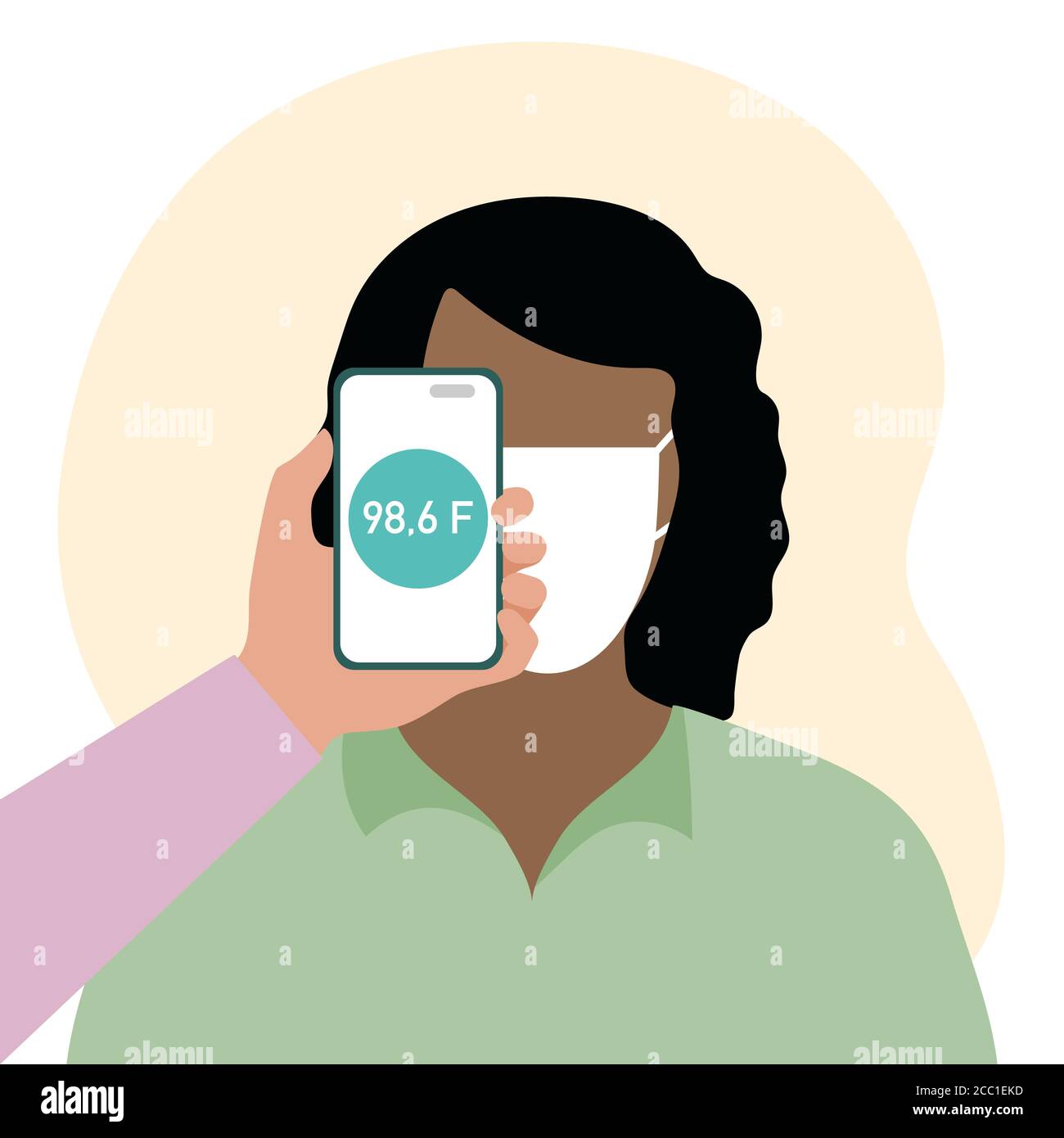 Vector illustration Phone placed on forehead of person remotely ...
