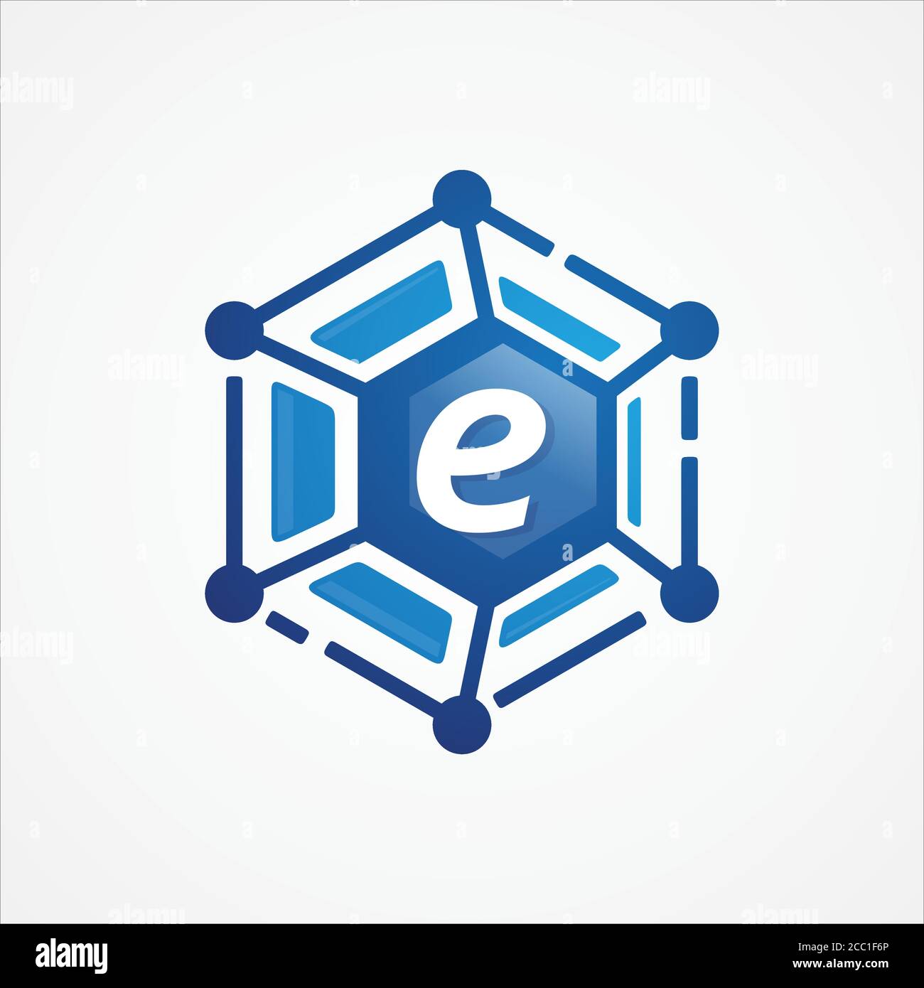Technology design vector orbit shape hexagon with letter e symbol ...