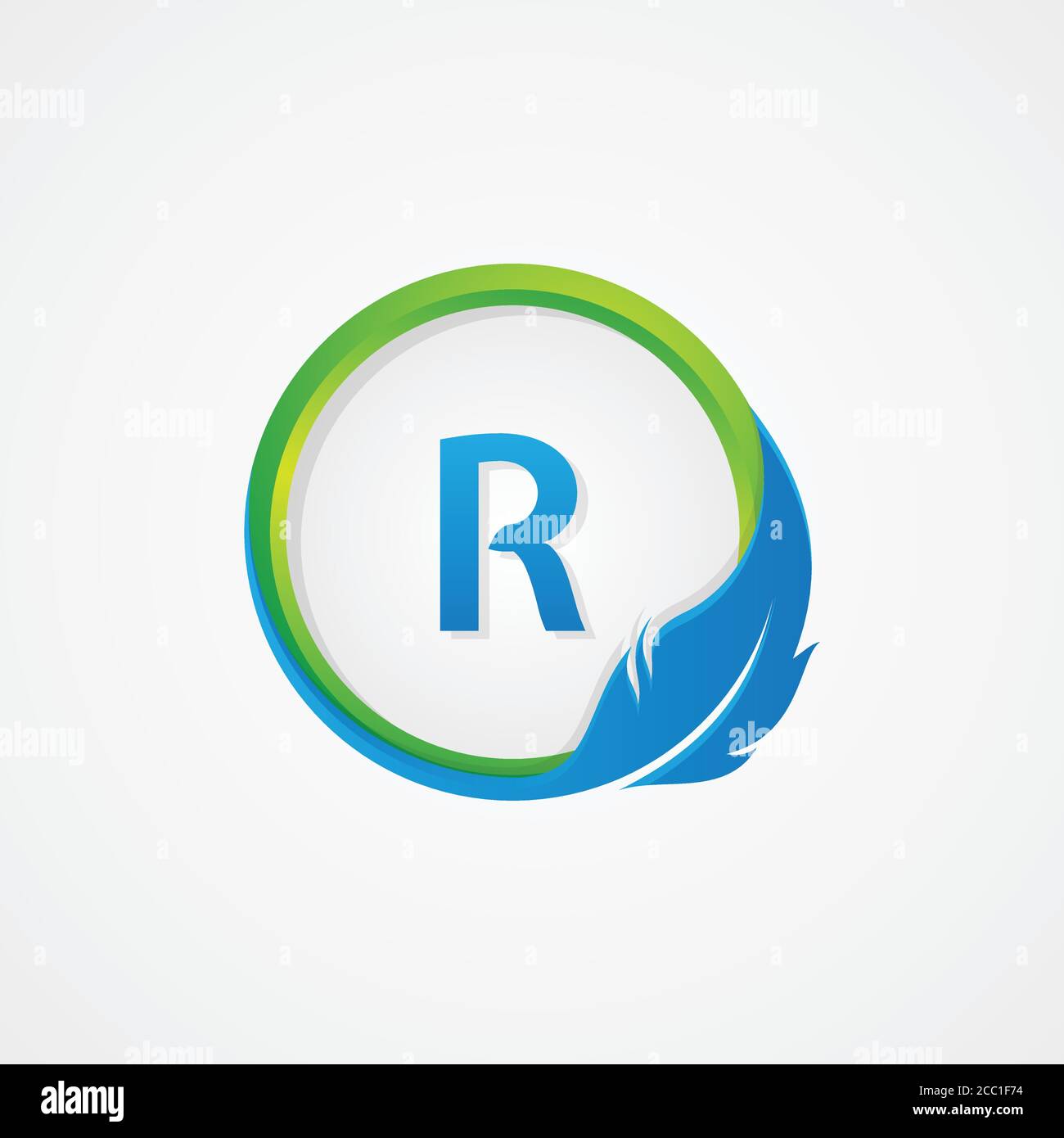 Letter R inside Round shaped feather icon for element design symbol ...