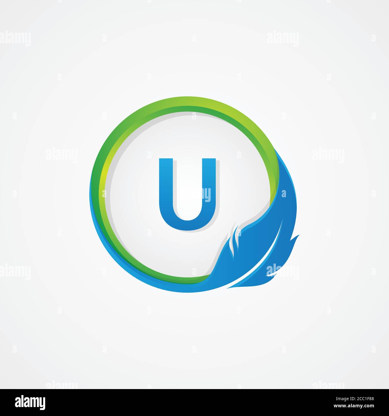 Letter U inside Round shaped feather icon for element design symbol ...