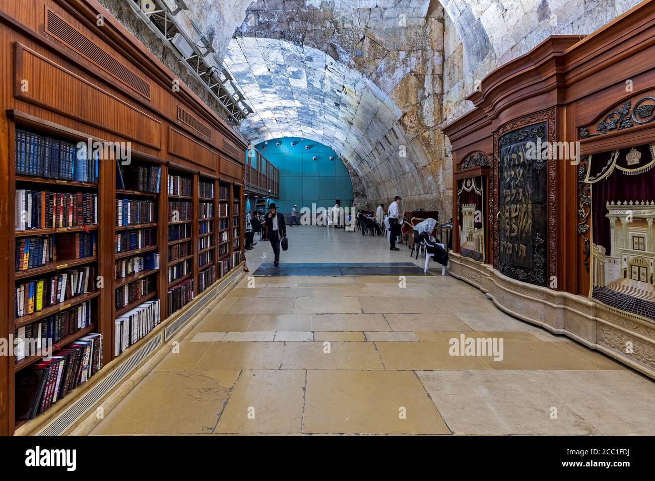 Interiors of the famous Cave Synagogue. A part of Western Wall (aka ...