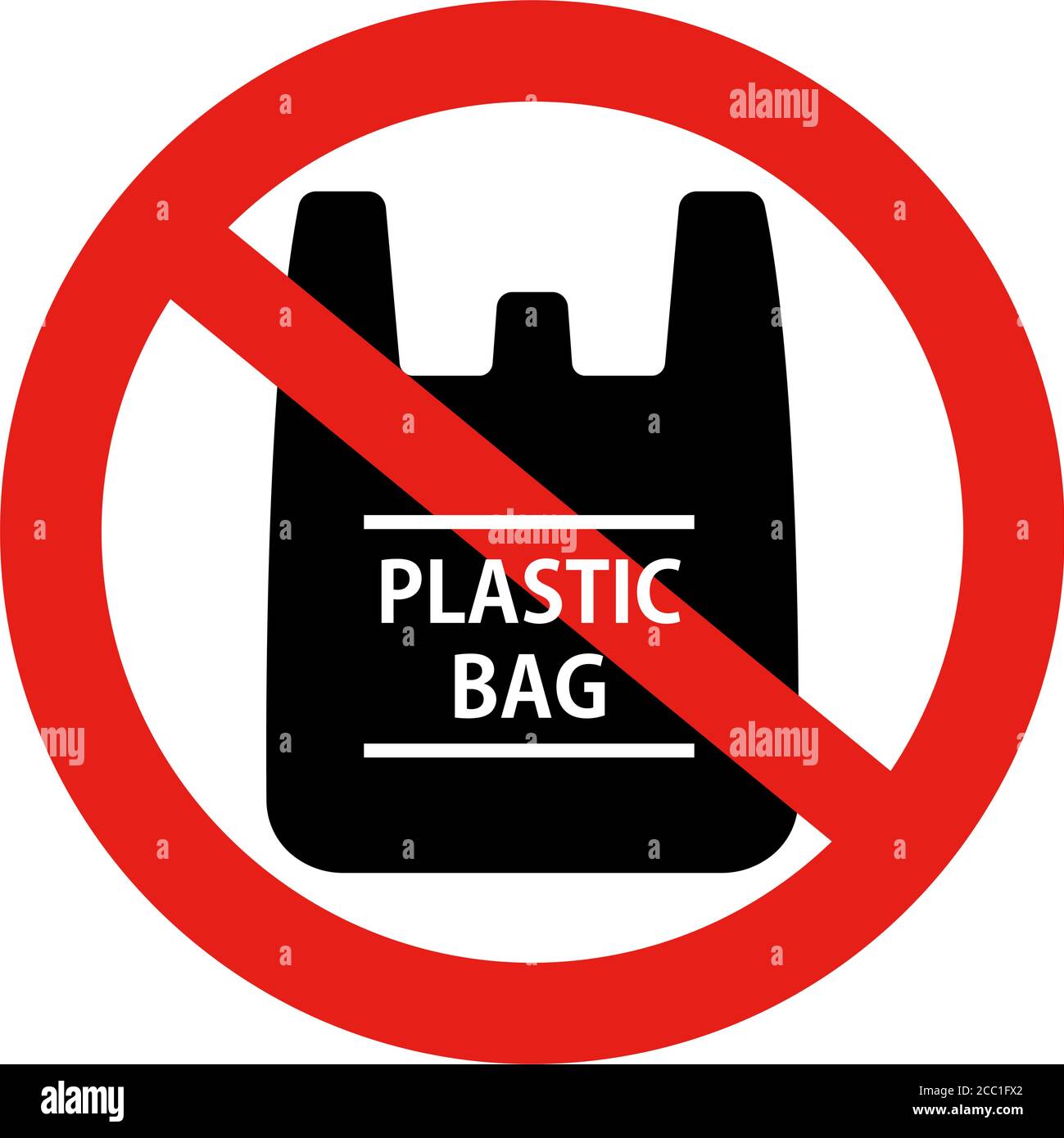 Plastic bag forbidden sign vector icon illustration / ecology symbol ...