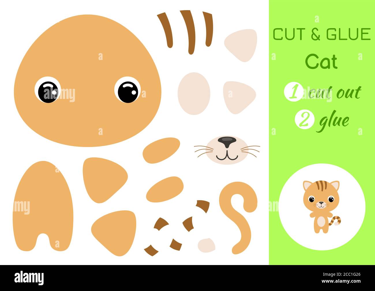 Cut and glue baby cat. Education developing worksheet. Color paper game ...