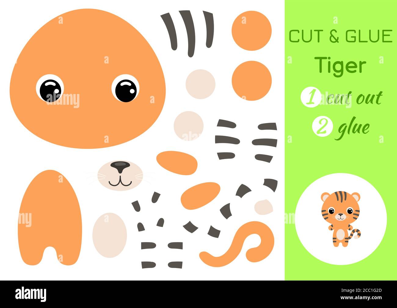 Cut and glue baby tiger. Education developing worksheet. Color paper ...