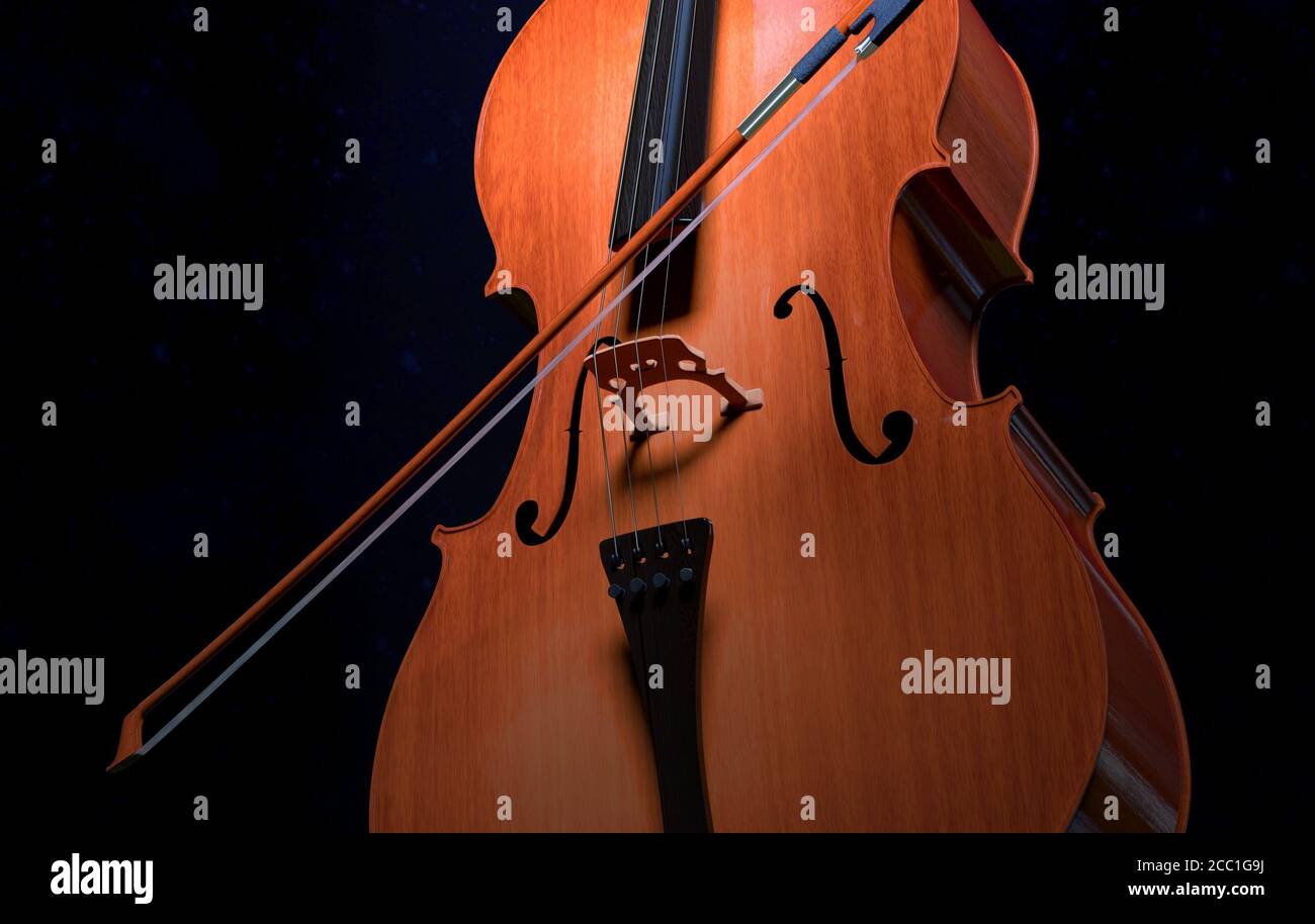 3D render of a shiny clean brown violin on a dark foreground Stock ...