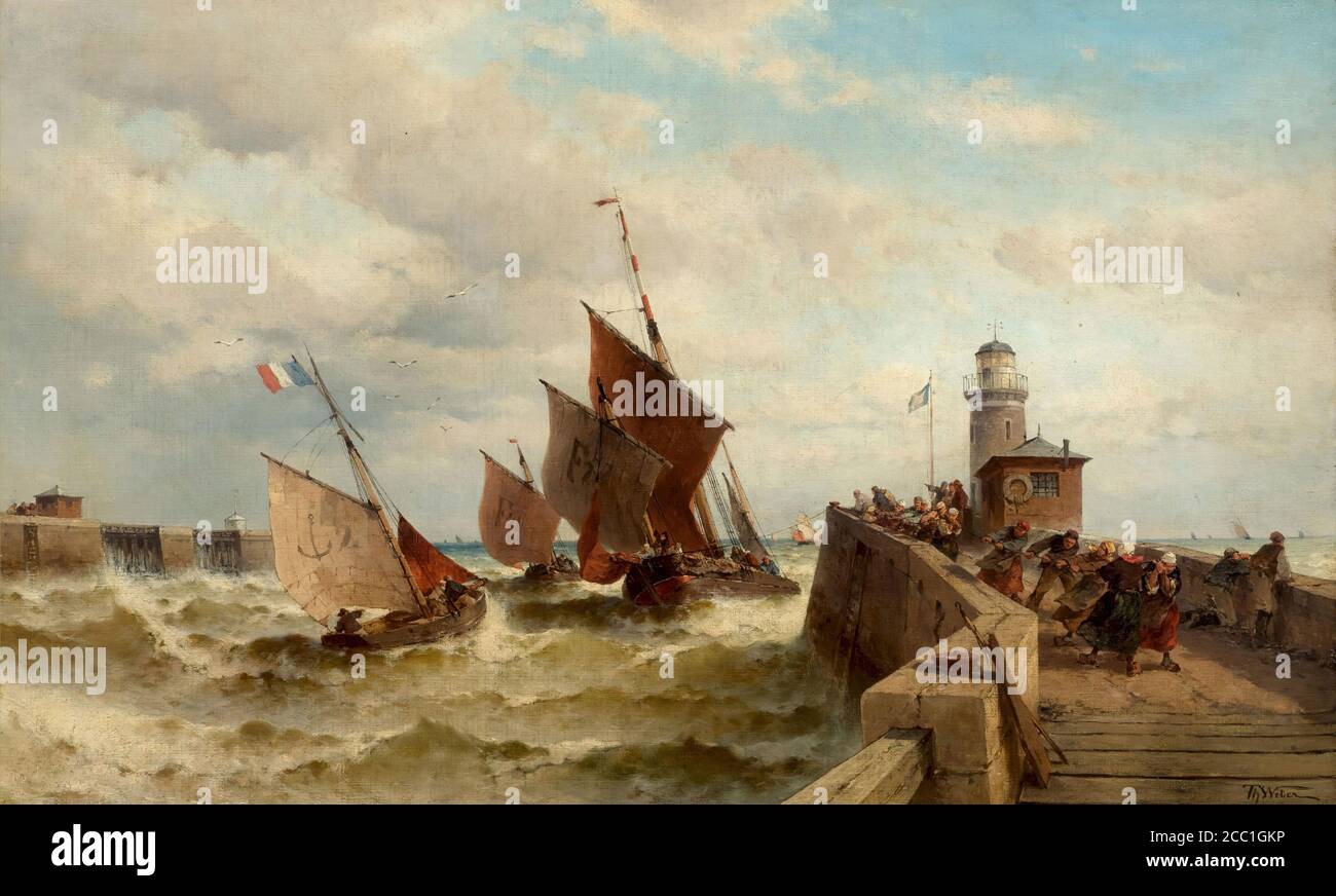 Weber Theodor Alexander - Storm in the Harbour - German School - 19th ...