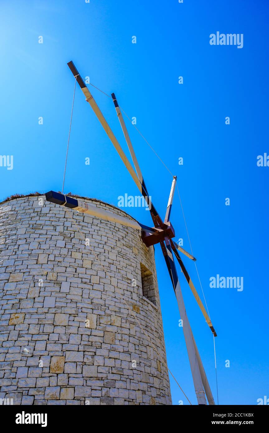 Traditional old stone Greek Windmill of island Corfu close to Kerkyra ...