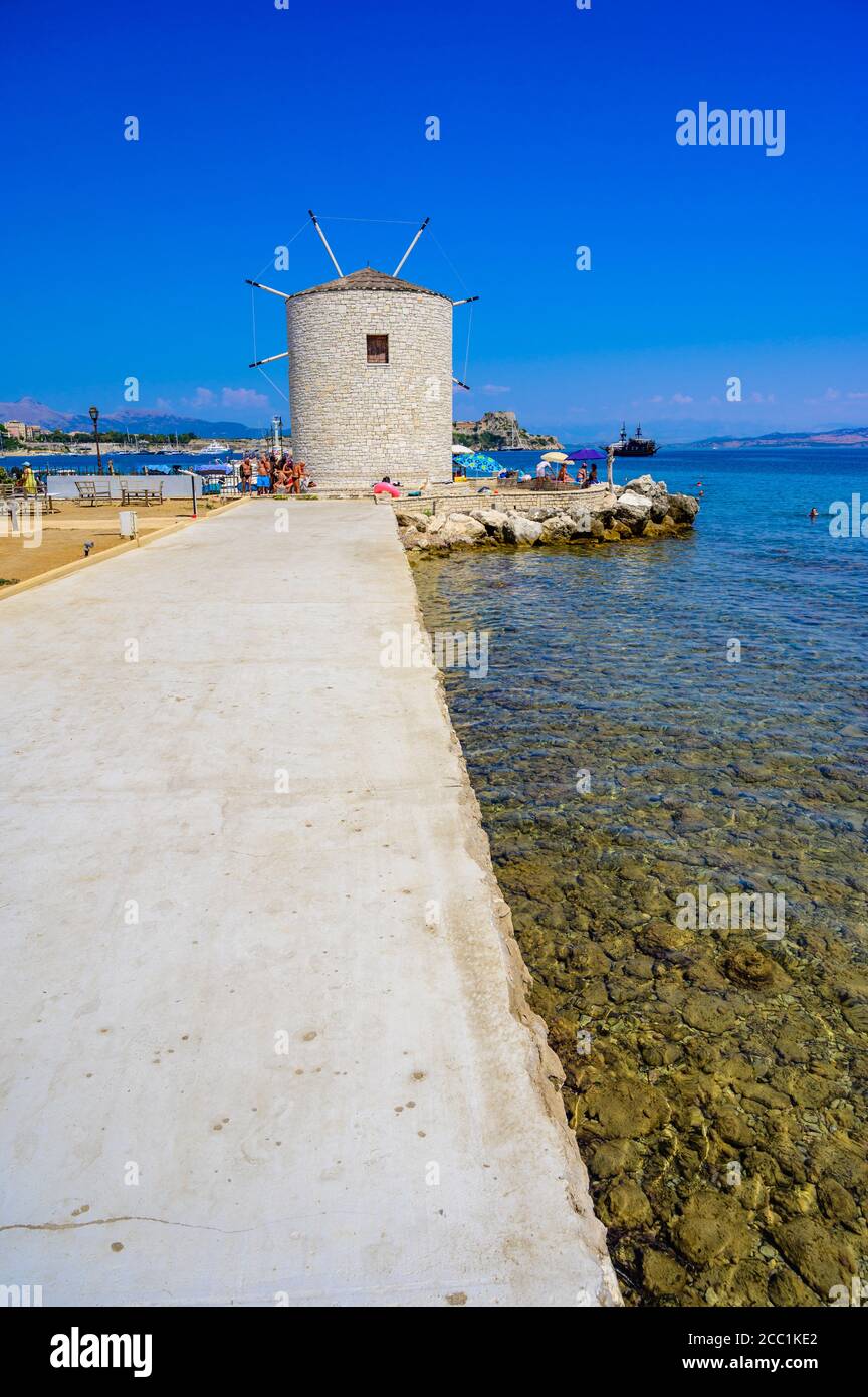 Traditional old stone Greek Windmill of island Corfu close to Kerkyra ...