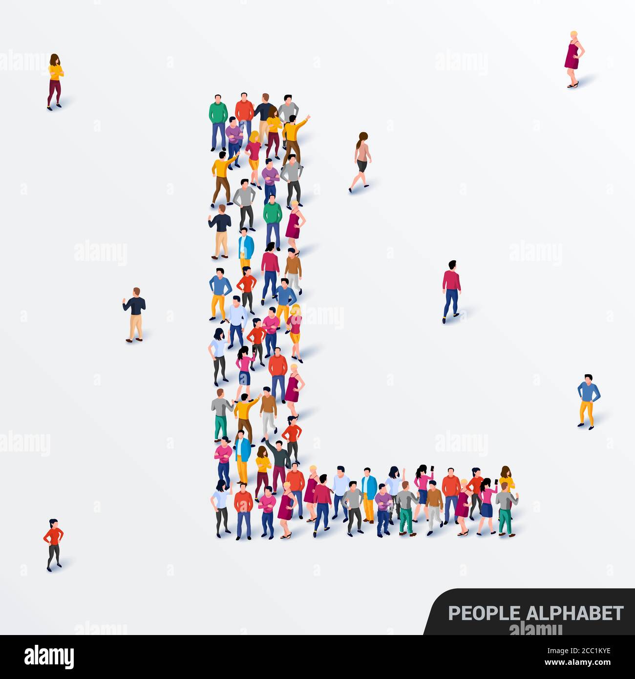 Large group of people in letter L form. Human alphabet. Vector seamless ...