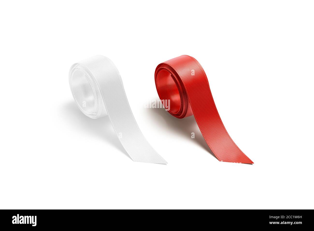 Blank white and red rolled silk ribbon mockup, side view Stock Photo ...
