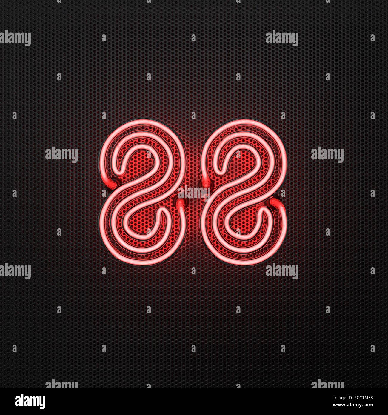 Glowing red neon number 88 (number eighty-eight) on a perforated metal ...