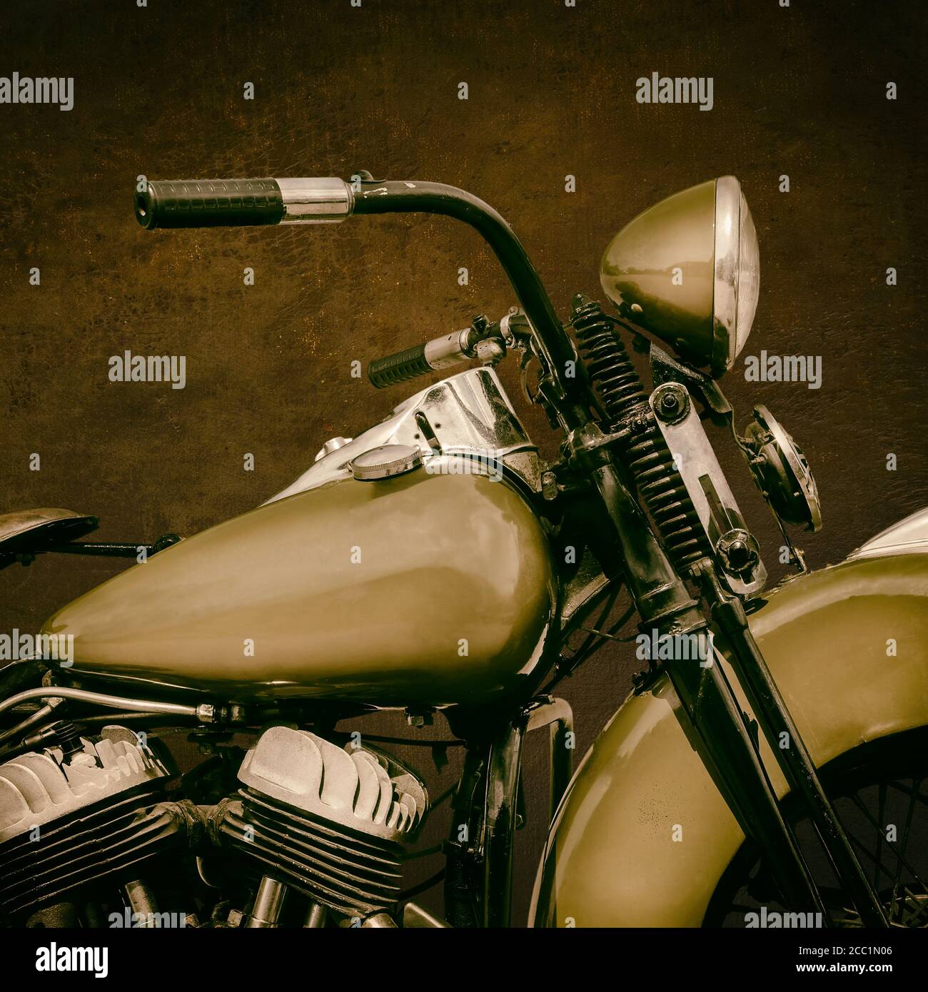 Sepia toned side view image of a fourties vintage motorcycle Stock ...