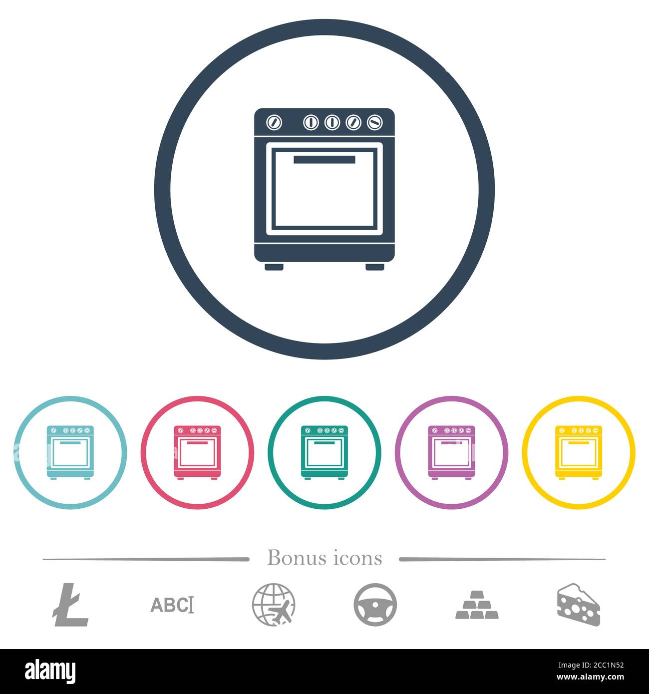 Oven flat color icons in round outlines. 6 bonus icons included Stock ...