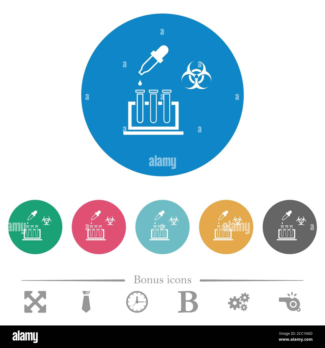Biological experiment flat white icons on round color backgrounds. 6 ...