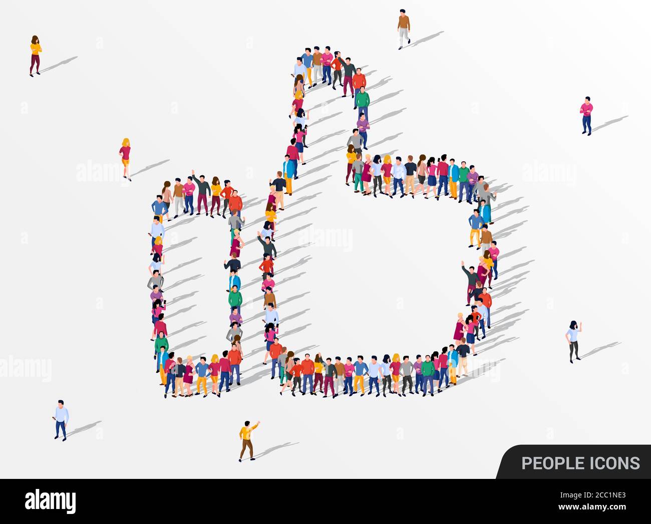 Large group of people in the shape of like sign. Social network concept ...