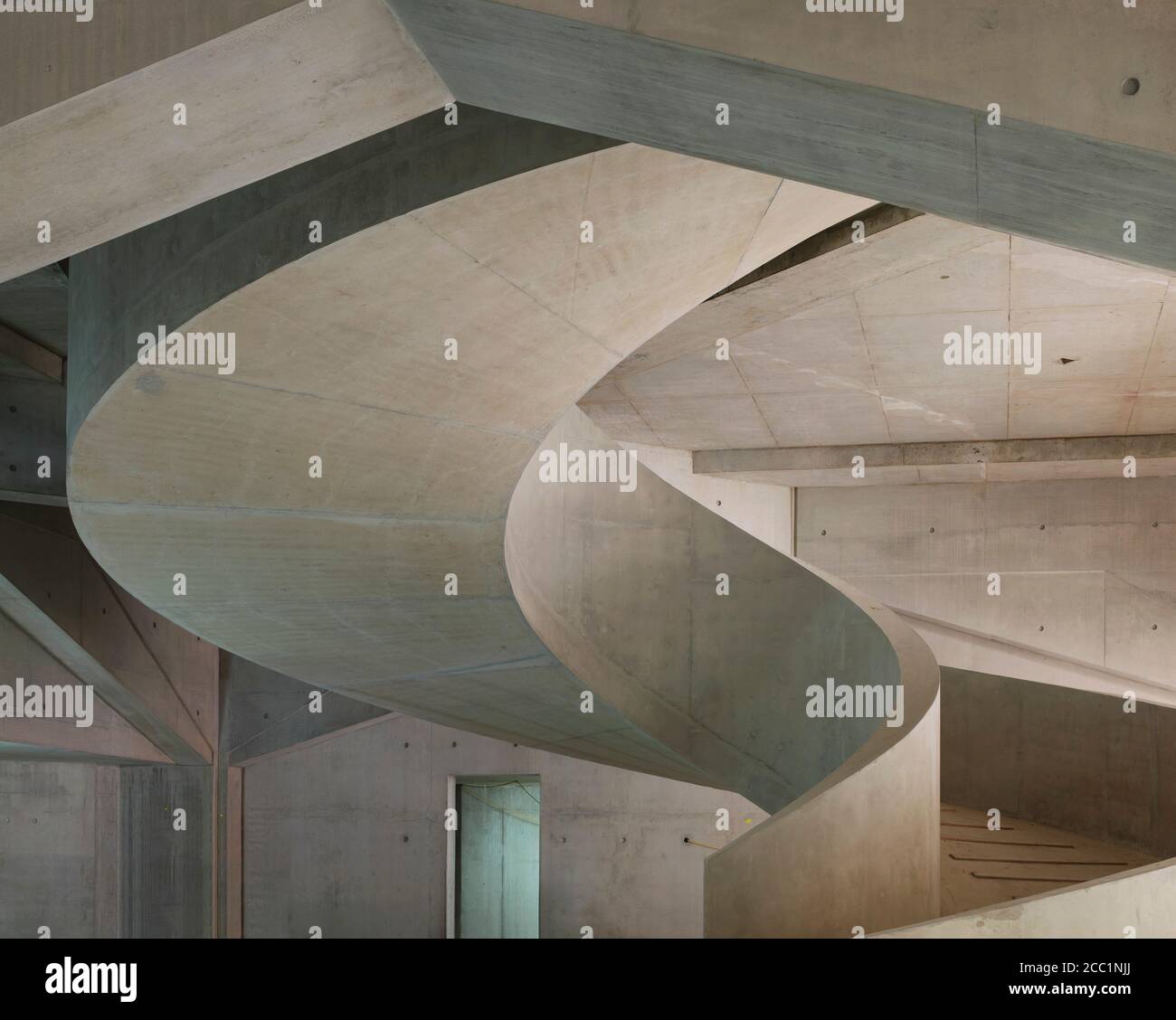 Ground floor view of spiral concrete stair. The Marshall Building LSE ...