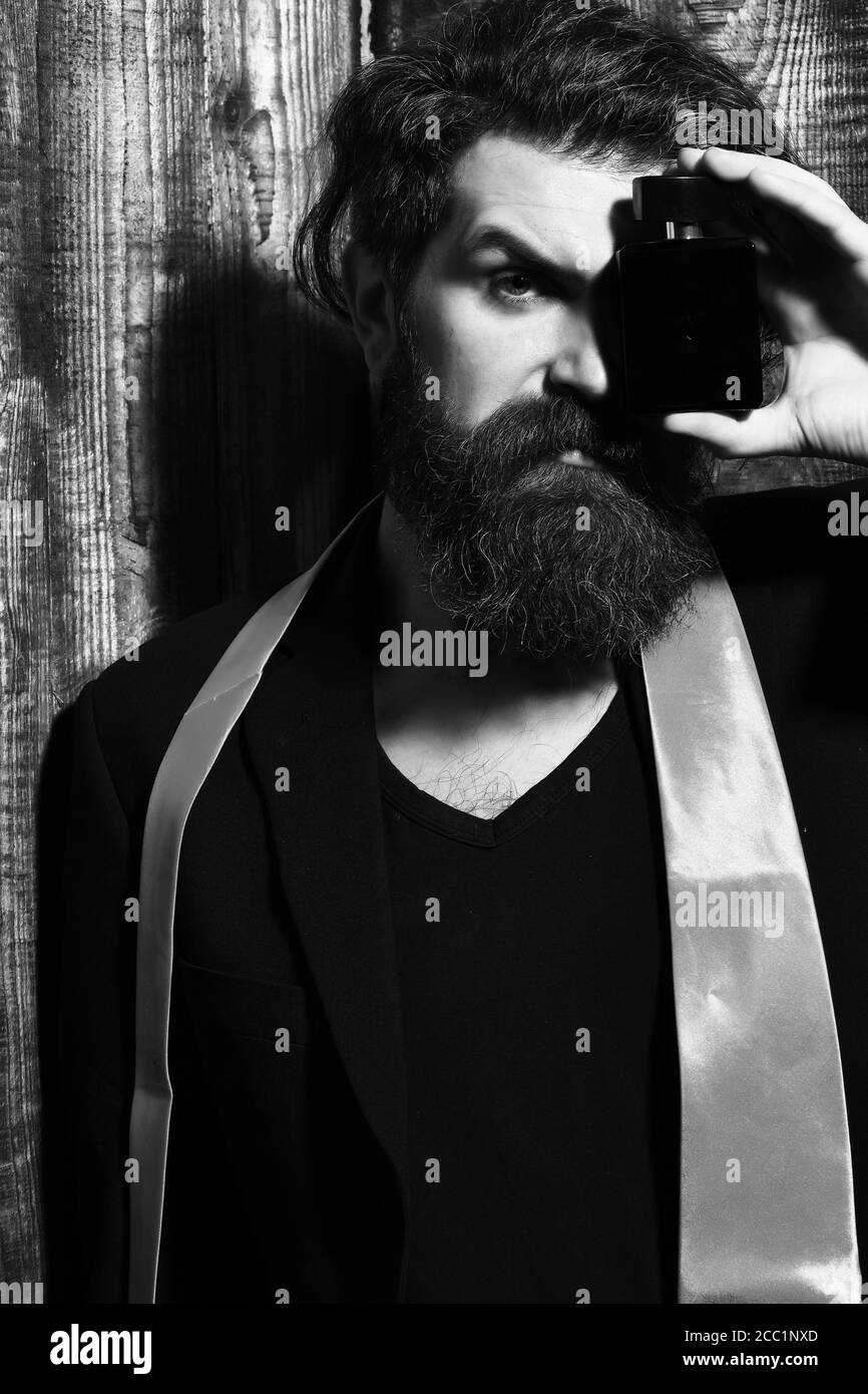 Bearded man, long beard. Brutal caucasian hipster with moustache have ...