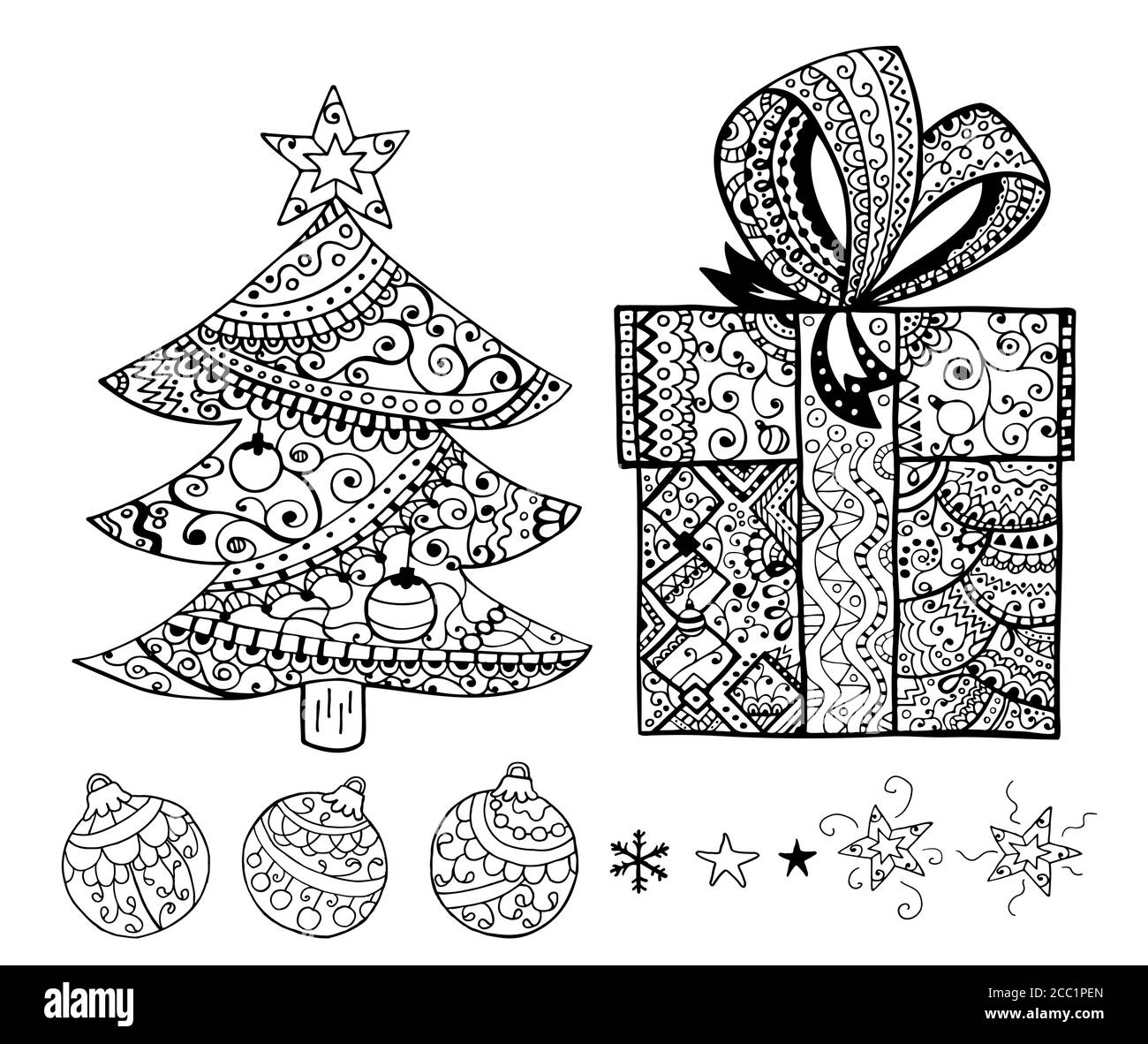 Stars, christmas balls hand drawn coloring book seamless rare pattern ...