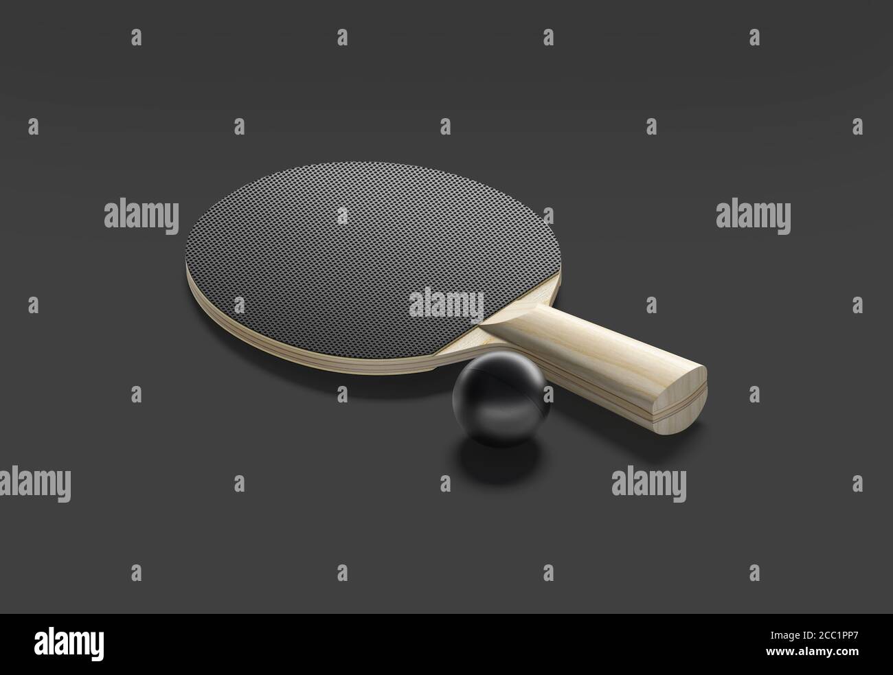 Blank black table tennis racket with ball mockup, dark background Stock ...