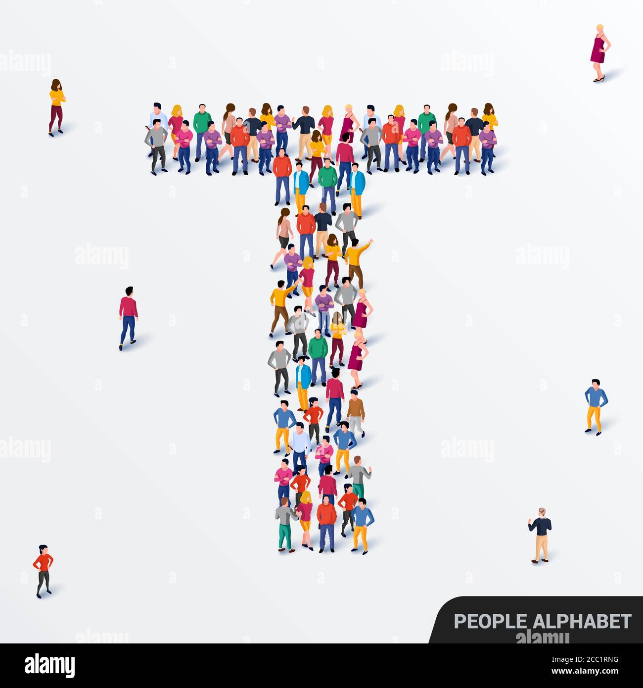 Large group of people in letter T form. Human alphabet. Vector seamless ...