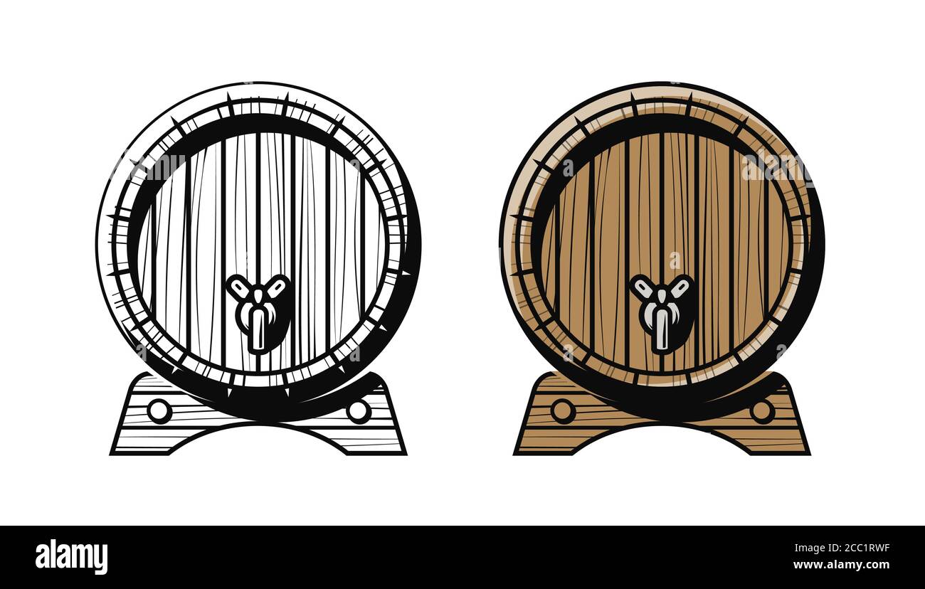 Wooden barrel with faucet. Alcoholic drink, pub symbol Stock Vector ...