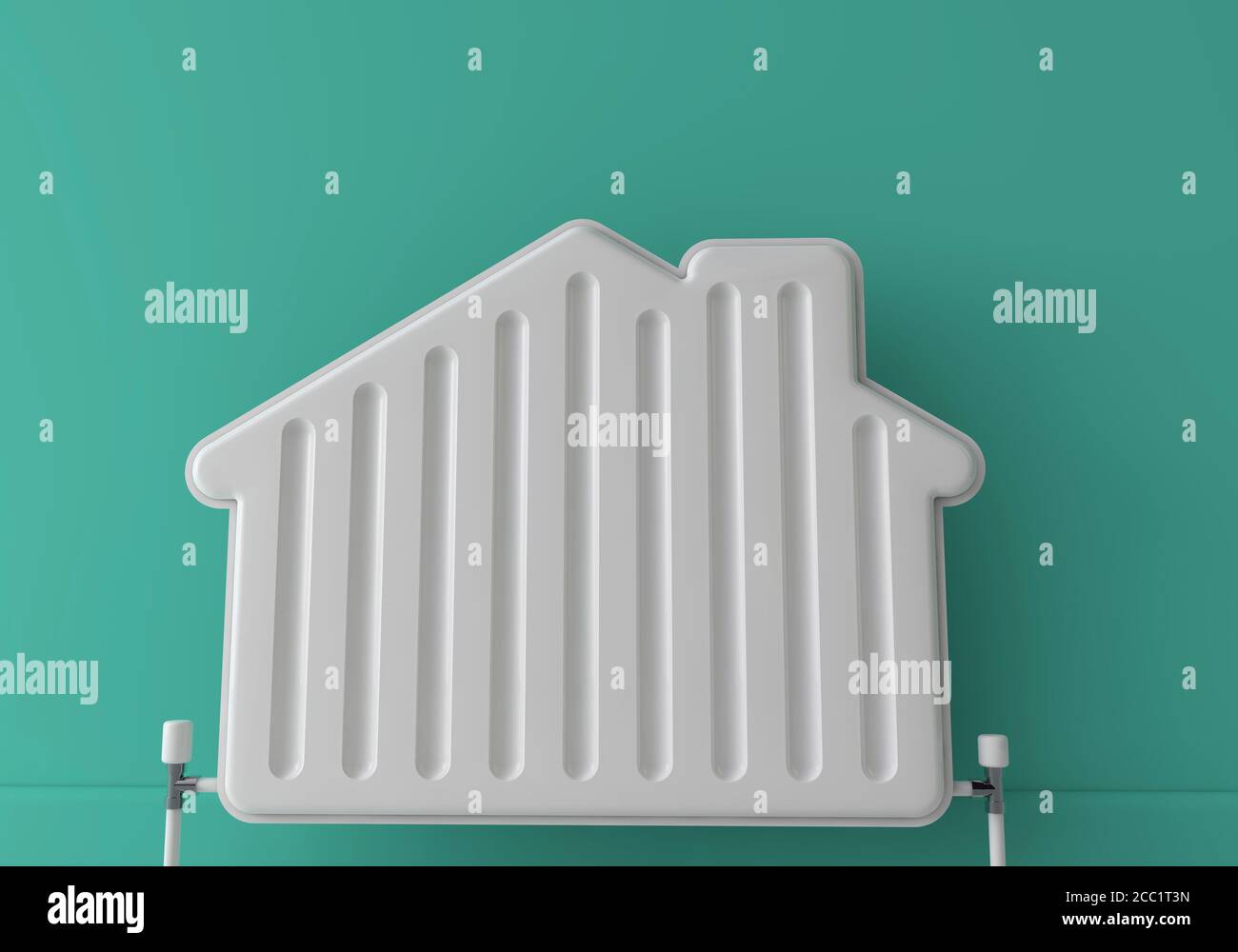 Heating radiator in the shape of a house. Home energy. 3D Rendering ...