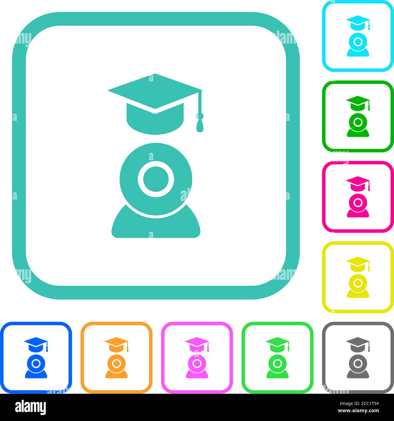 Distance learning vivid colored flat icons in curved borders on white ...