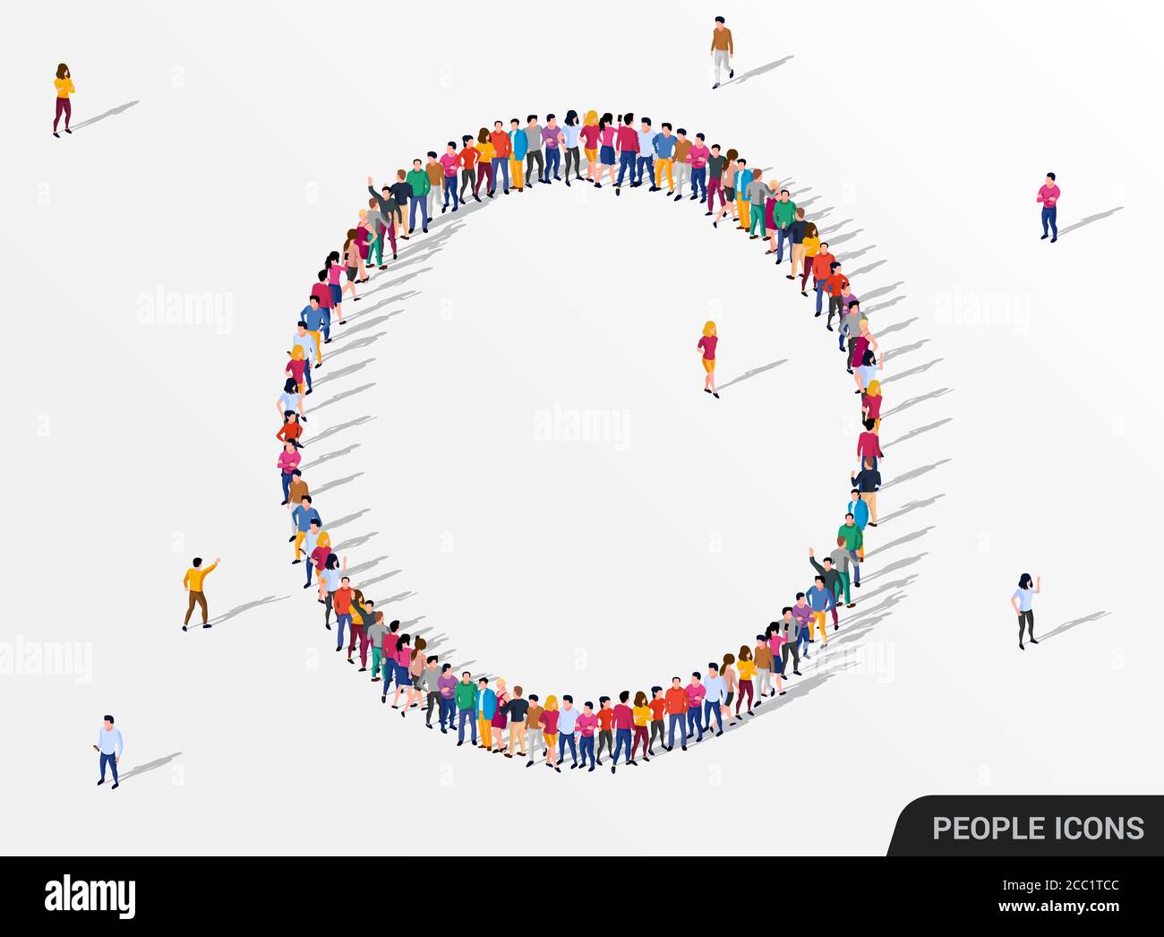 Template for advertising brochure with people crowd in shape of circle ...