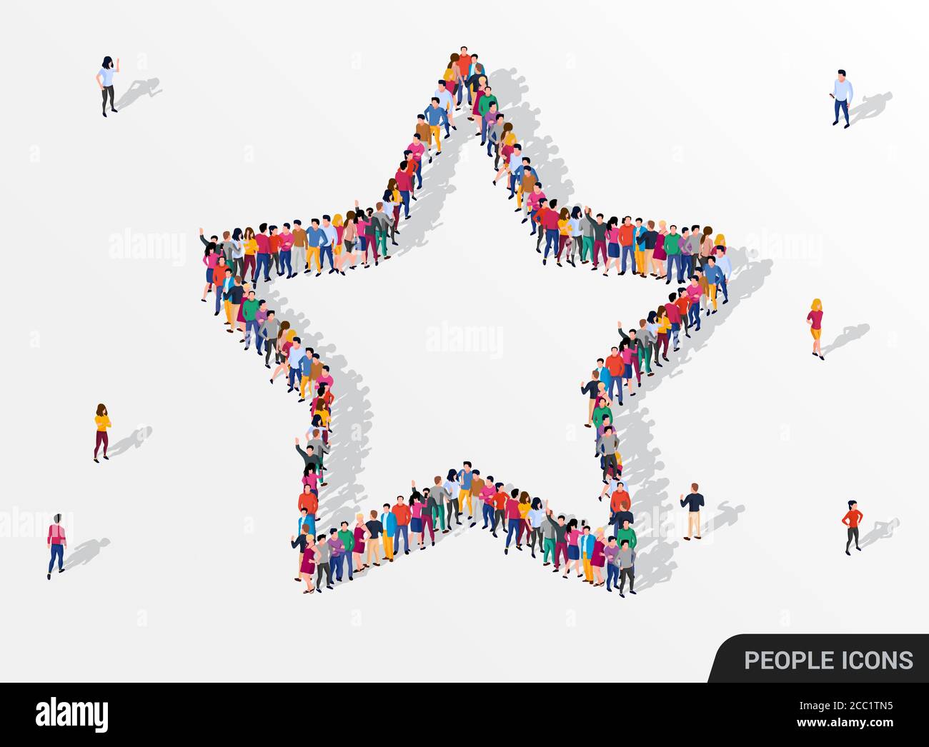 Big group of people standing in a star sign. Vector illustration Stock ...