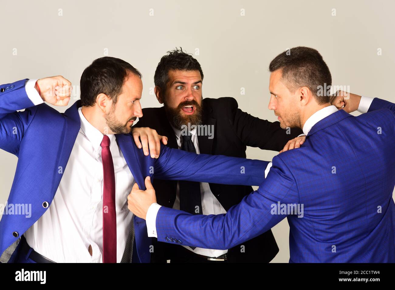 Man with beard and scared face punch each other instead of negotiation ...