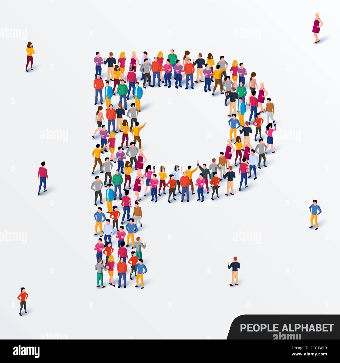 Large group of people in letter P form. Human alphabet. Vector seamless ...