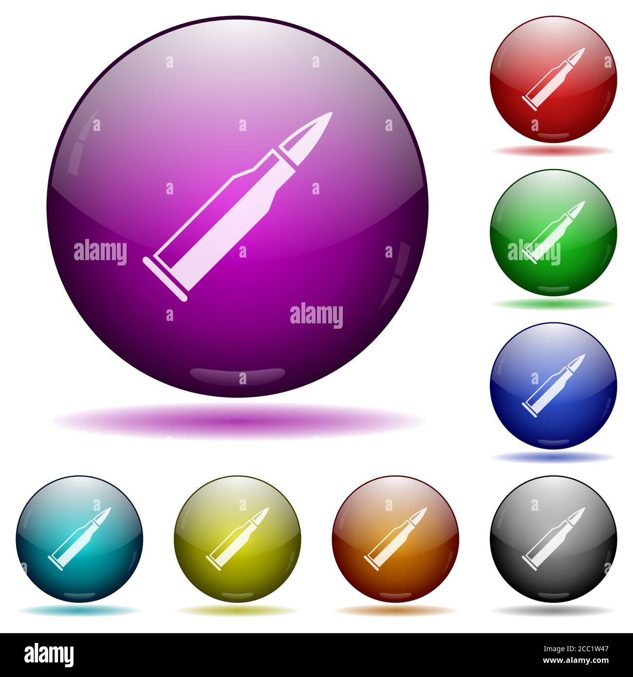 Bullet rifle ammo with gloss icons in color glass sphere buttons with ...