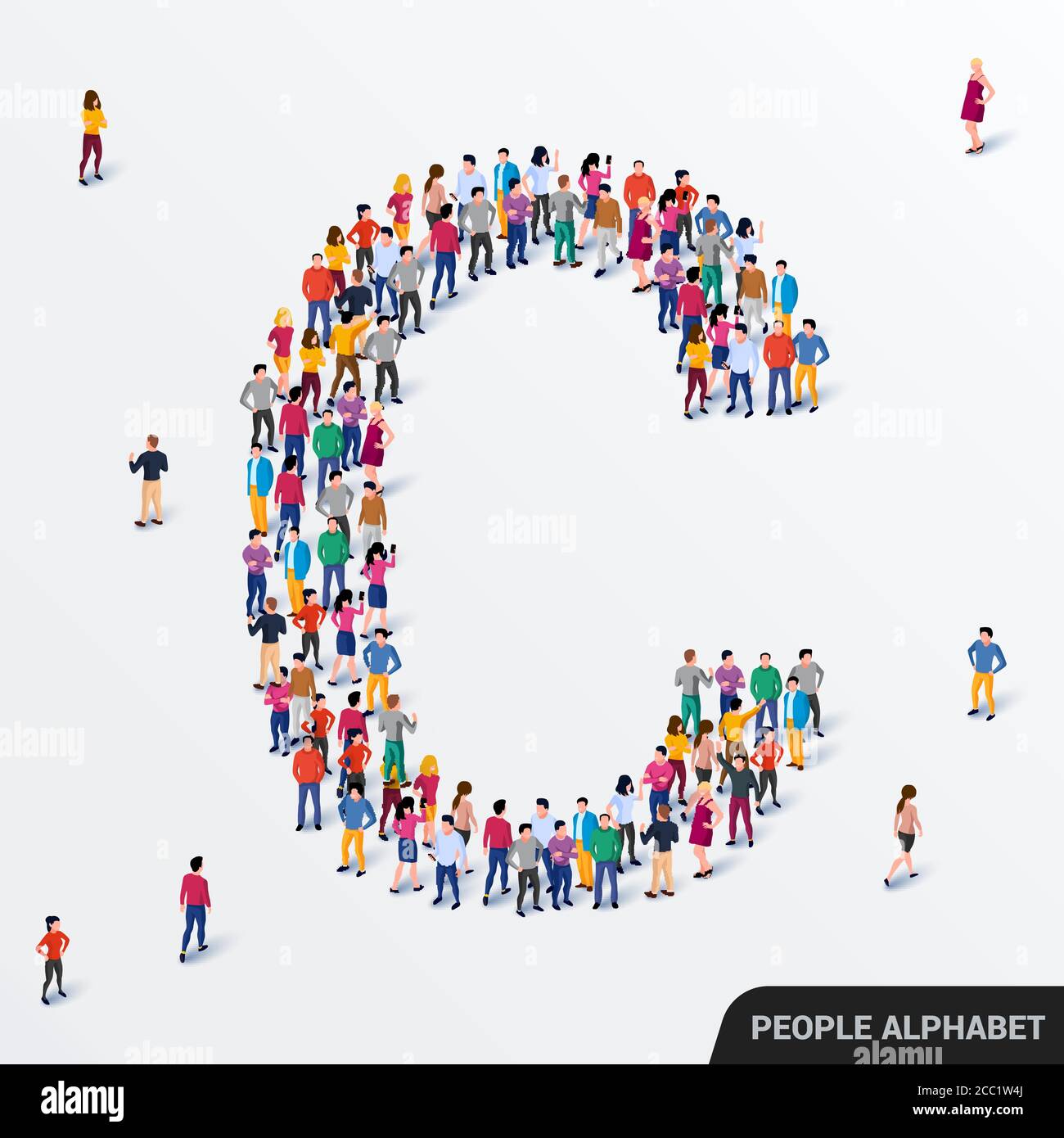 Large group of people in letter C form. Human alphabet. Vector seamless ...