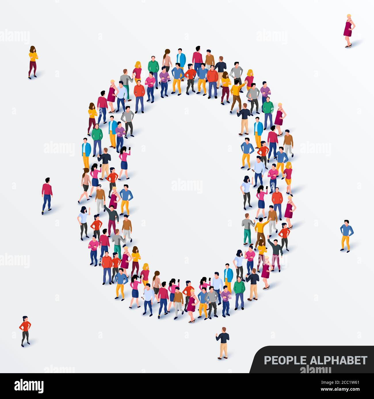 Large group of people in letter O form. Human alphabet. Vector seamless ...
