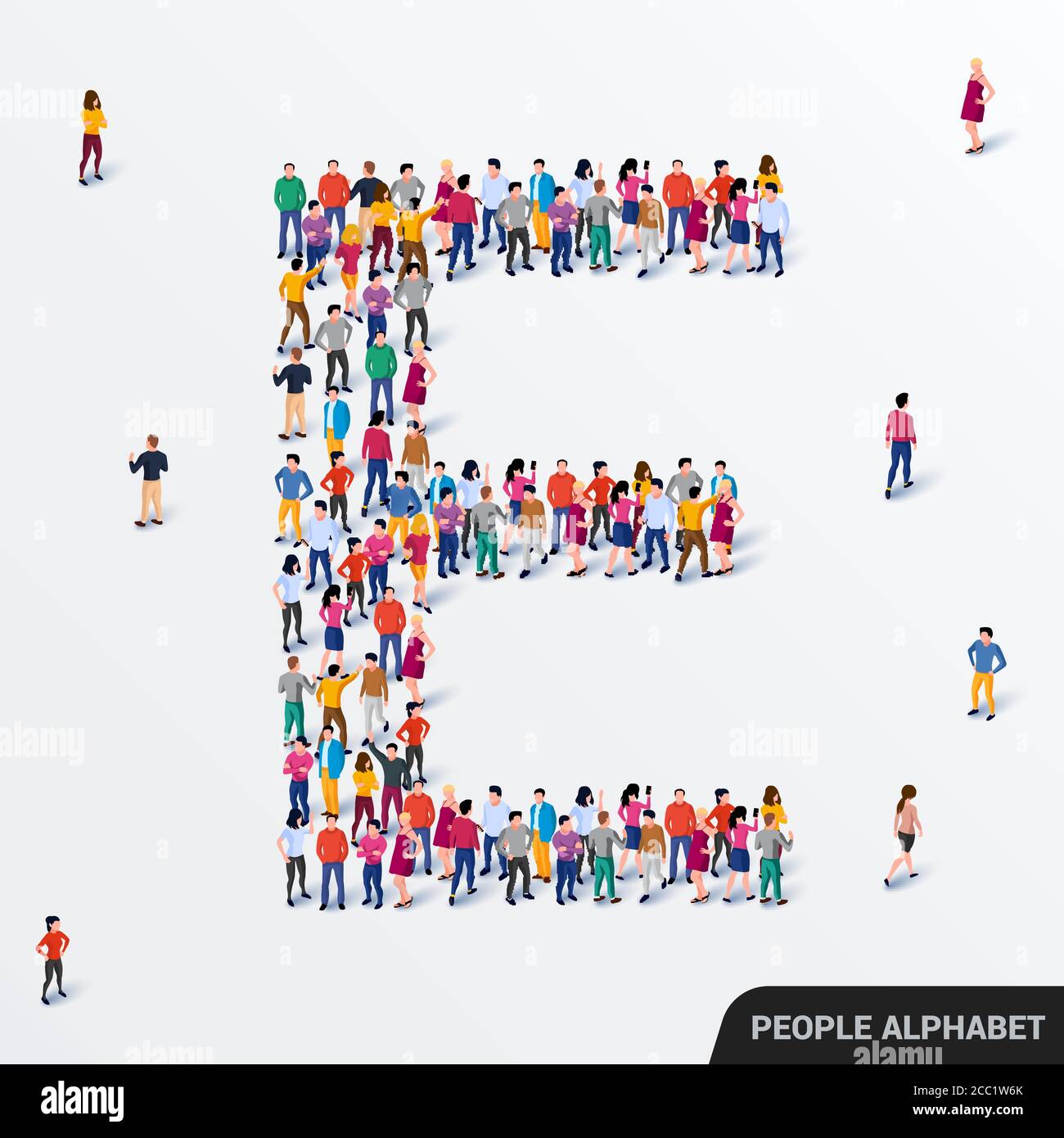 Large group of people in letter E form. Human alphabet. Vector seamless ...