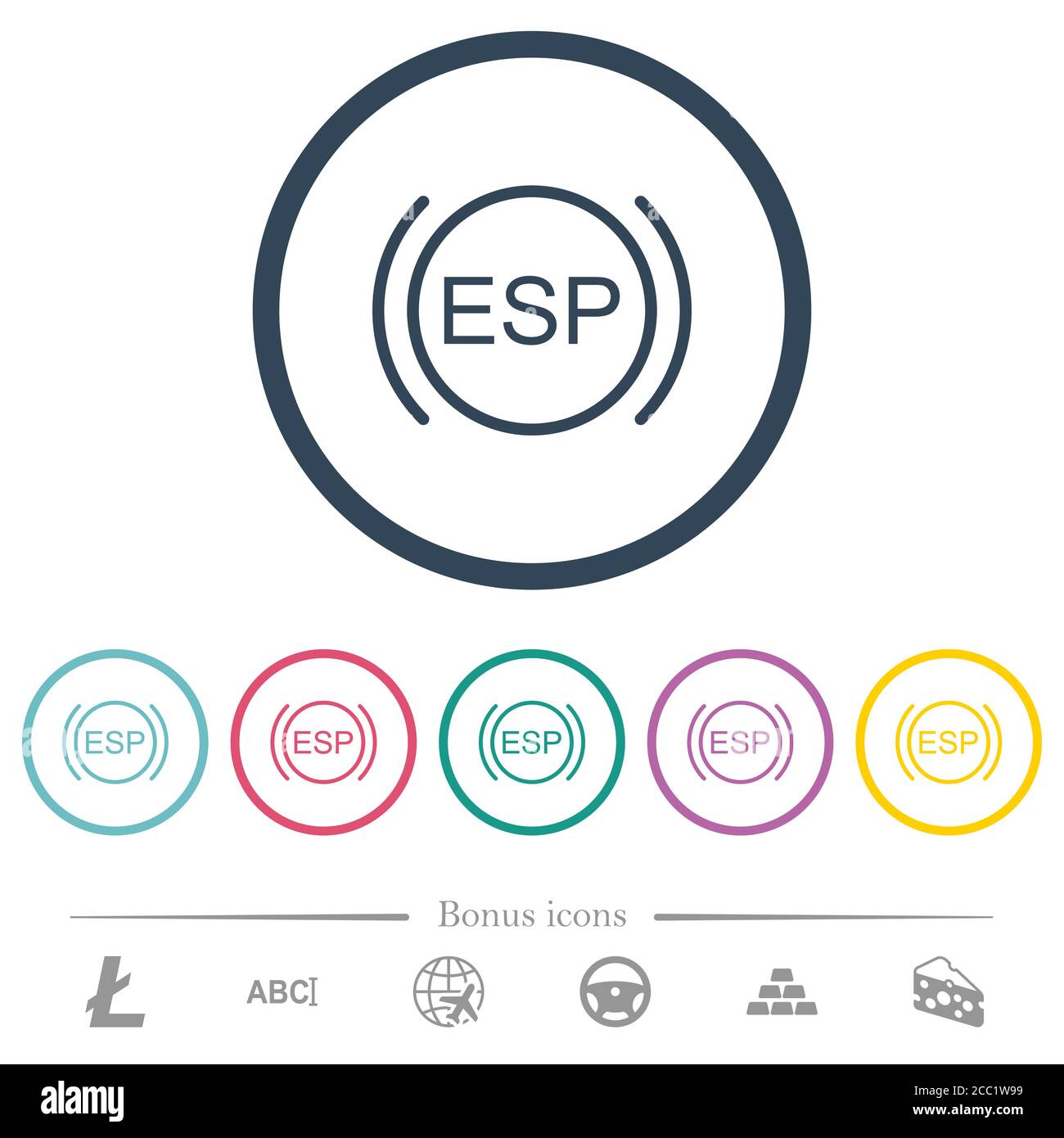 Car electronic stability program indicator flat color icons in round ...