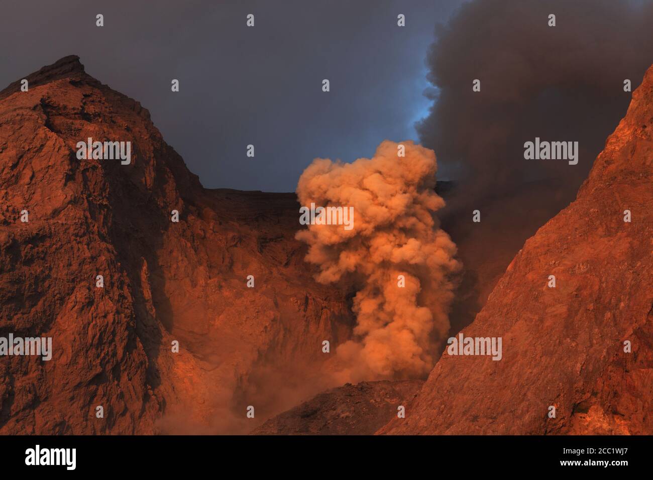 Indonesia, View of eruption from Batu Tara volcano island Stock Photo ...
