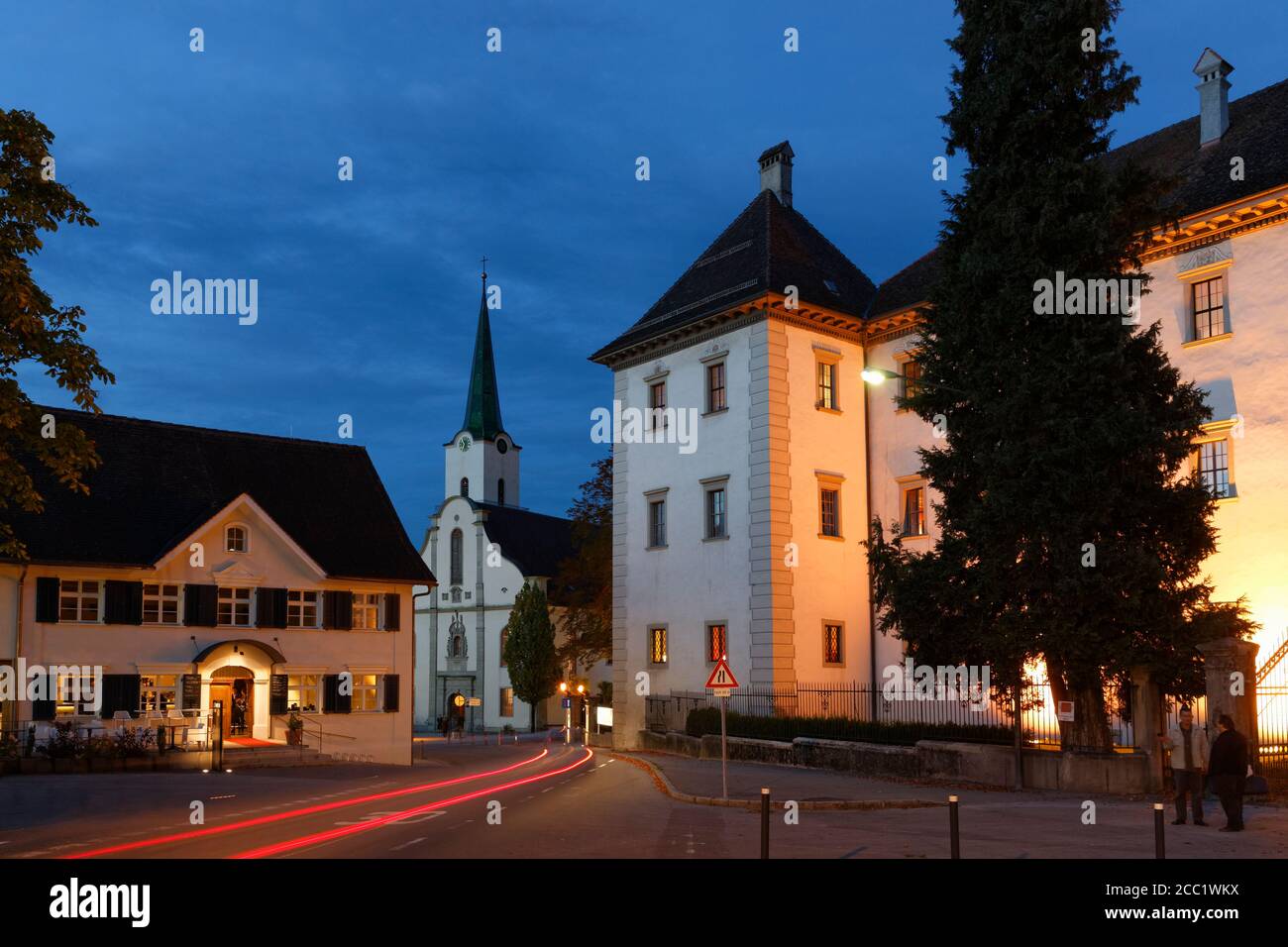 Austria, Vorarlberg, View of Hohenems castle in dusk Stock Photo - Alamy