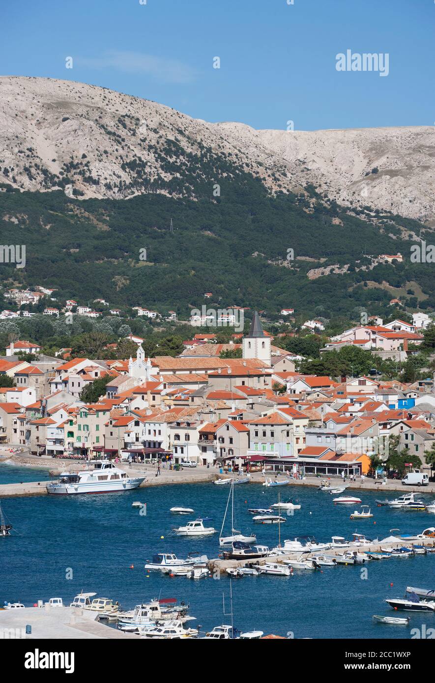Croatia, View of Krk island with harbour and Baska town Stock Photo - Alamy