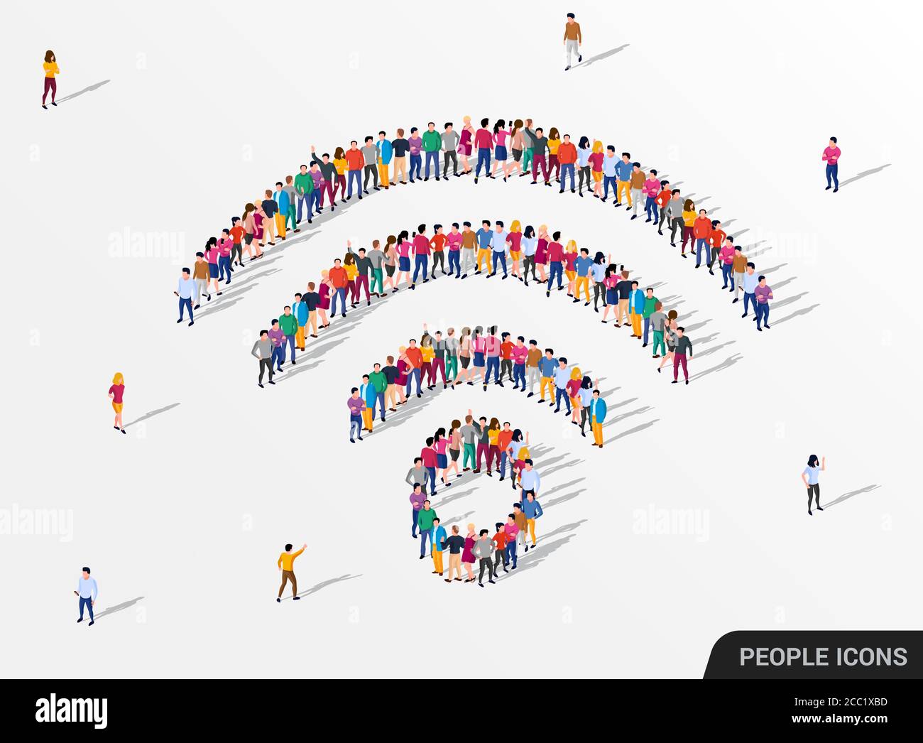 Large group of people in the shape of wi-fi sign. Wireless internet ...