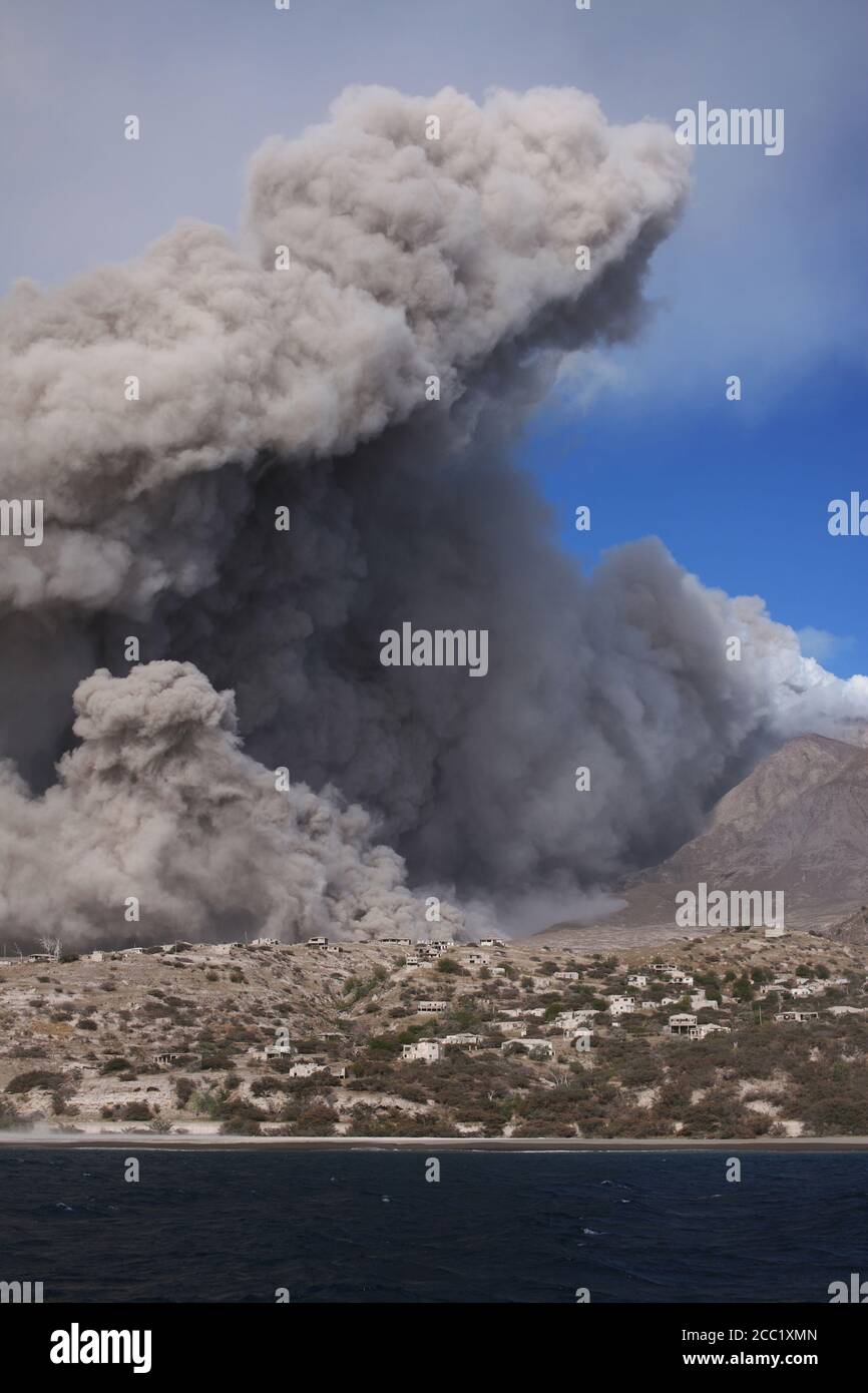 Plymouth, Montserrat, Caribbean, Pyroclastic flow from the eruption ...