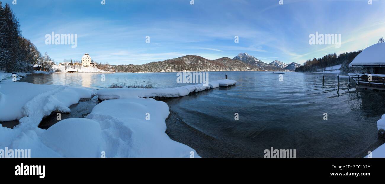 Austria, Salzkammergut, View of Fuschlsee Lake and Schloss Fuschl ...